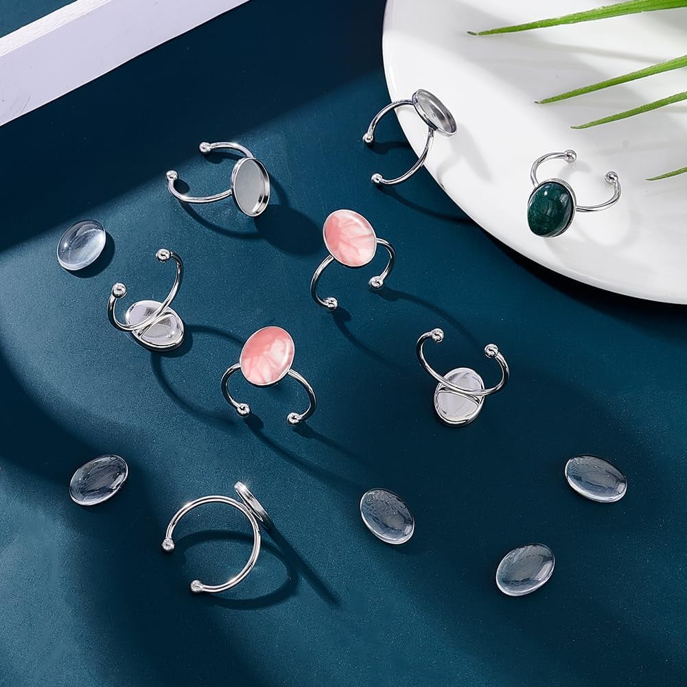 1 set DIY Oval Dome 304 Stainless Steel Open Cuff Rings Jewelry Making ...