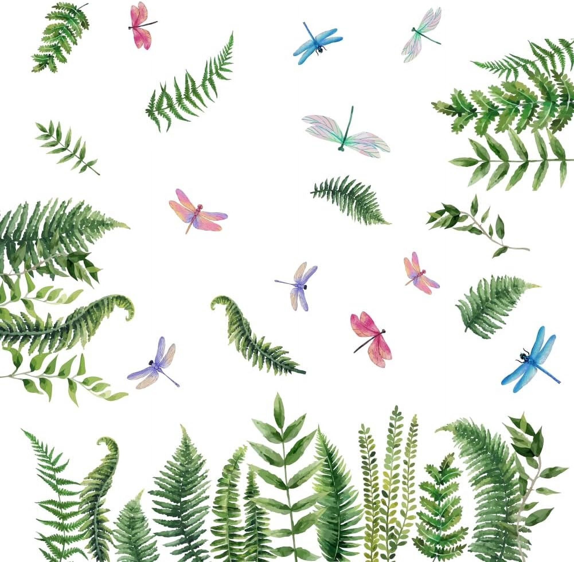 1 set Fern Wall Decal Green Plants Dragonfly and Vine Leaf Freshness ...