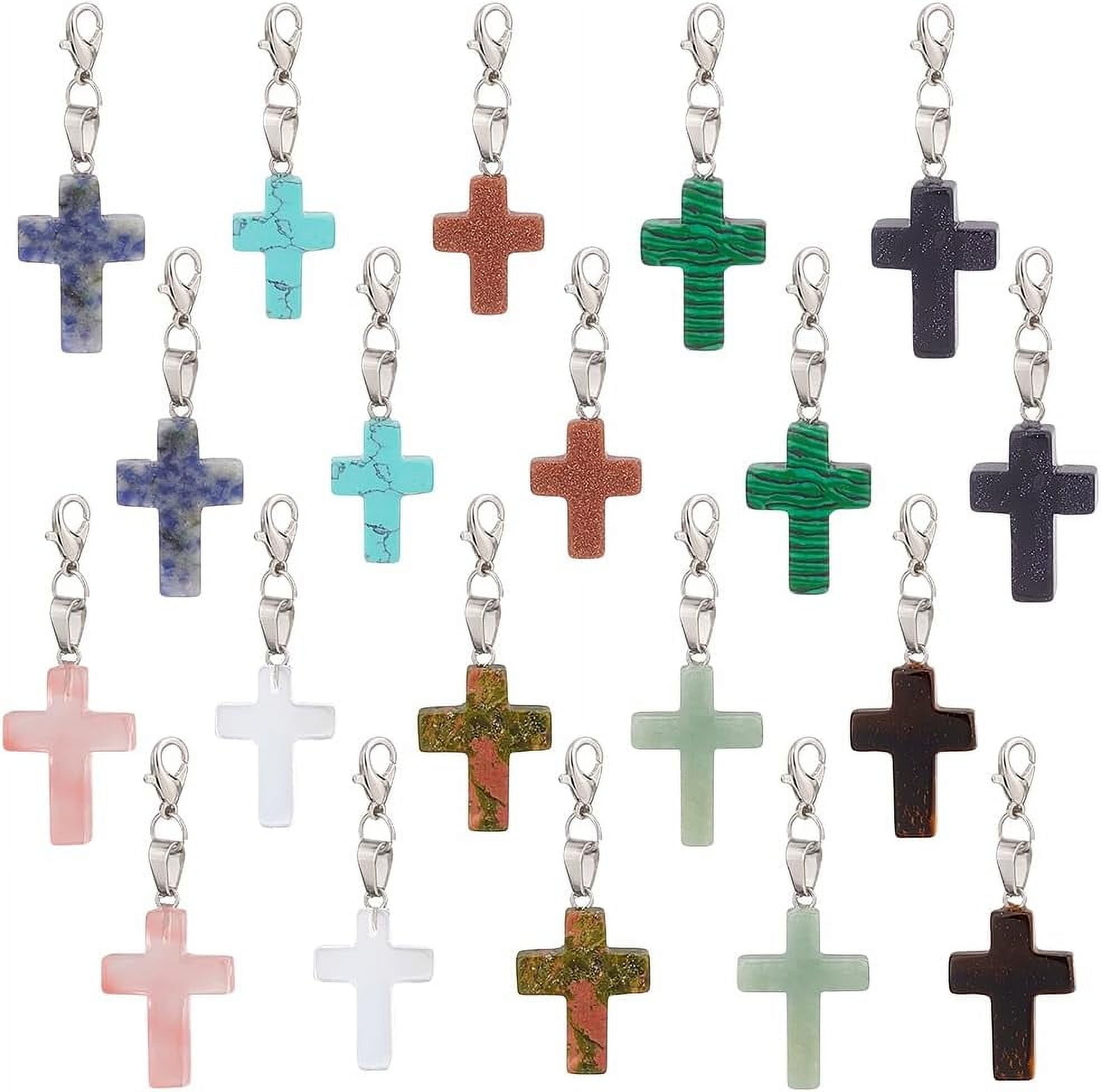 1 set Gemstone Cross Pendant Decoration with Alloy Lobster Claw Clasps ...