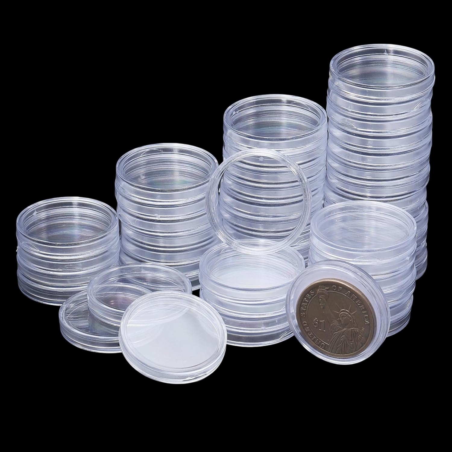 1 set Plastic Coin Collection boxes Coin Storaging Bottles Flat Round ...