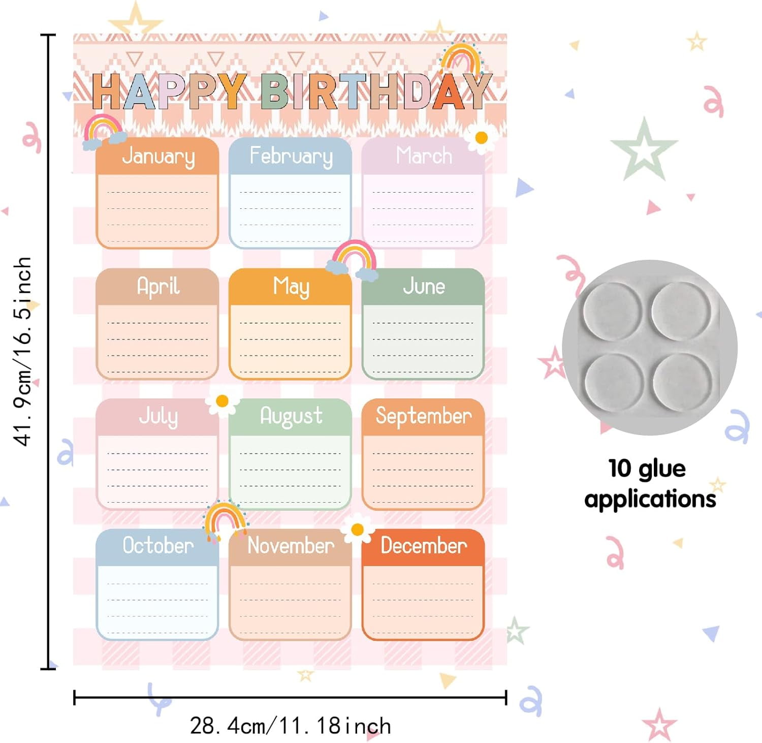 1 set Reusable Happy Birthday Chart Posters Birthday Chart Calendar for ...
