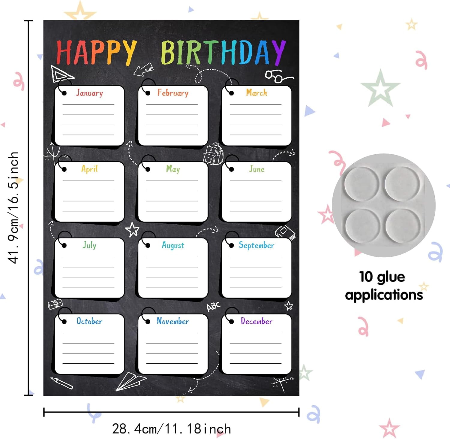 1 set Reusable Happy Birthday Chart Posters Birthday Chart Calendar for ...