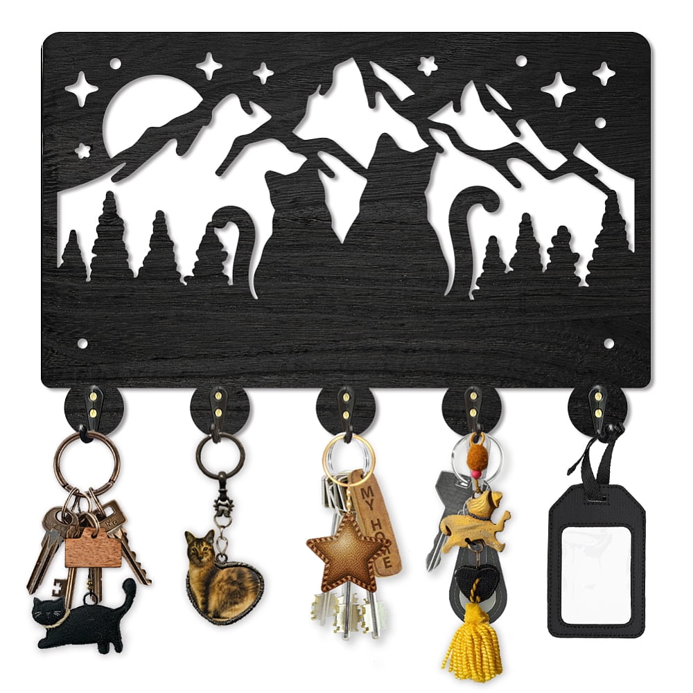 1 set Wood Cat Love Mountain Coat Rack Forest Cat Family Moon Starry ...