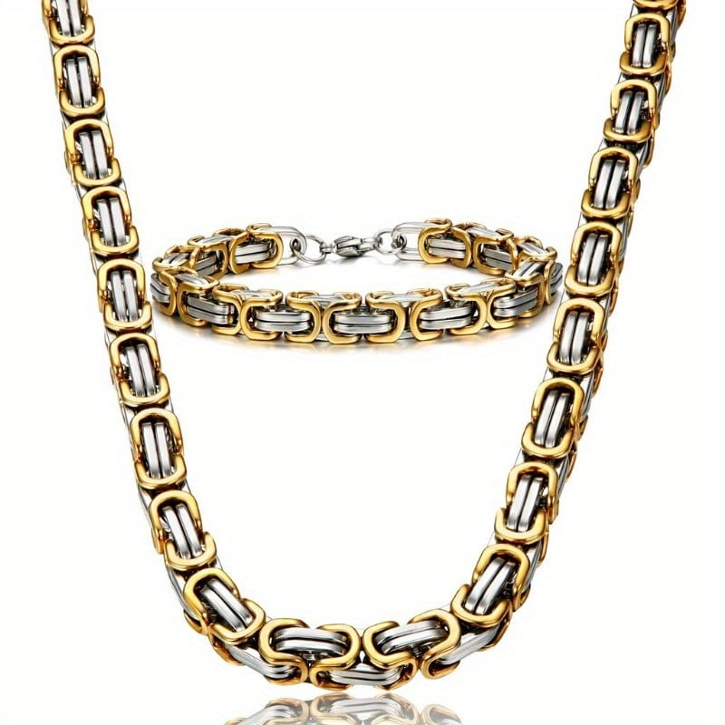 1 set of edgy stainless steel Byzantine chain necklaces and bracelets ...