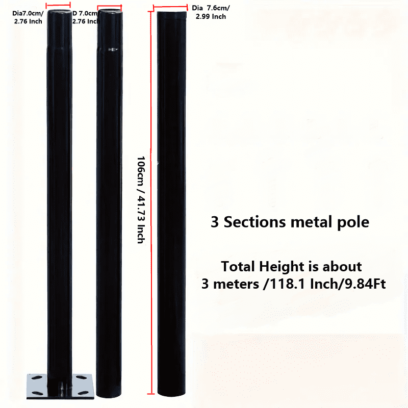 1 set of 118 inch / 3 meters lamp posts, metal lamp post in black ...