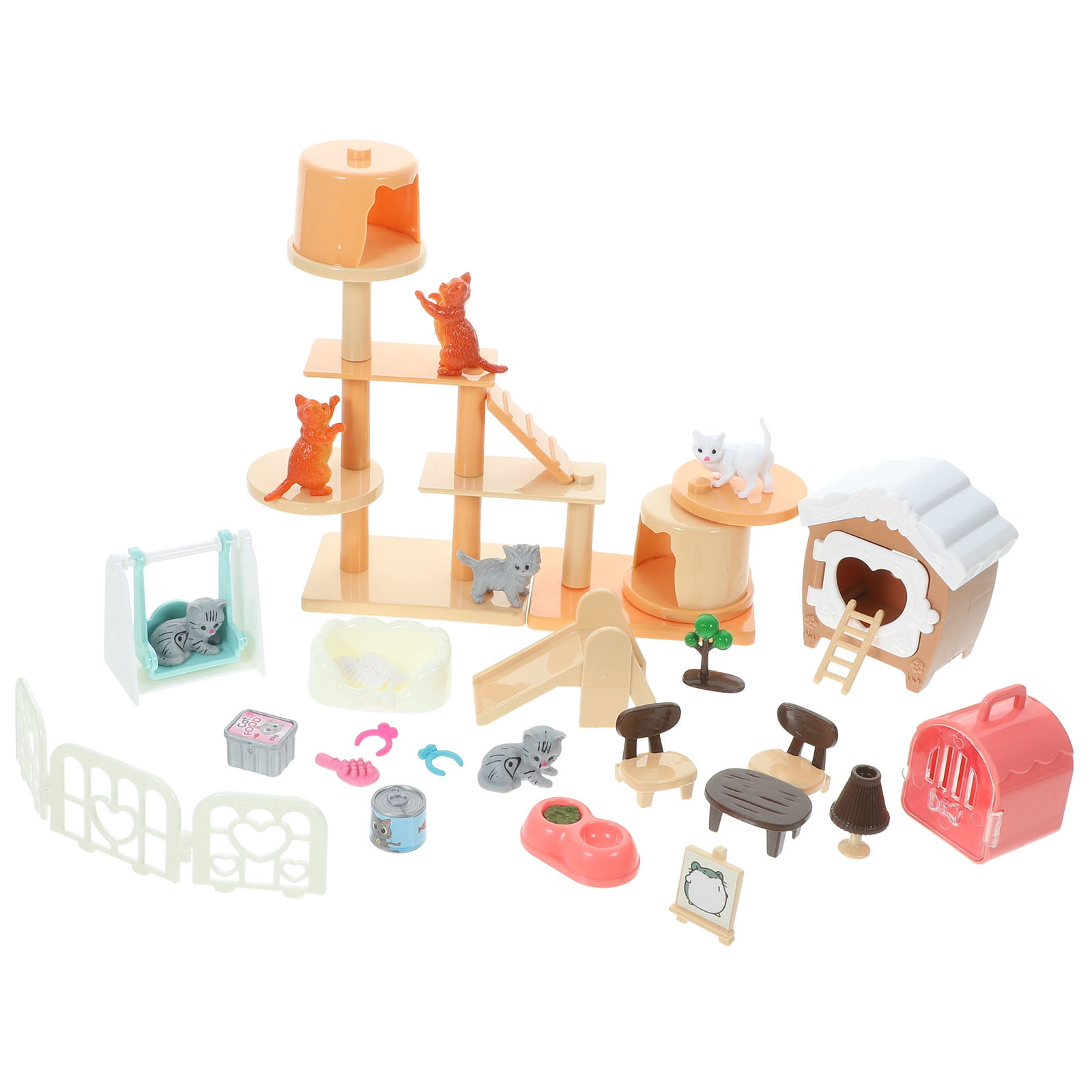 1 set of Pretend Play Toy Set Plastic Cat Scene Playset Pretend Cat ...
