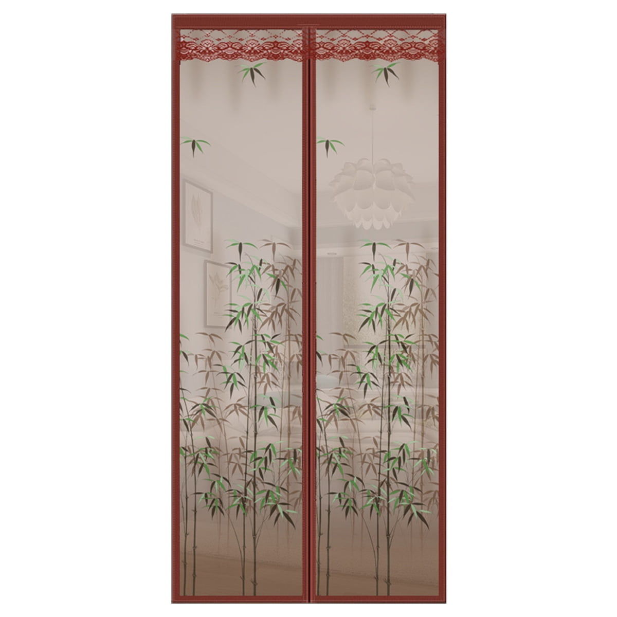 1 set of bamboo coffee magnetic screen door mesh for pets and children ...