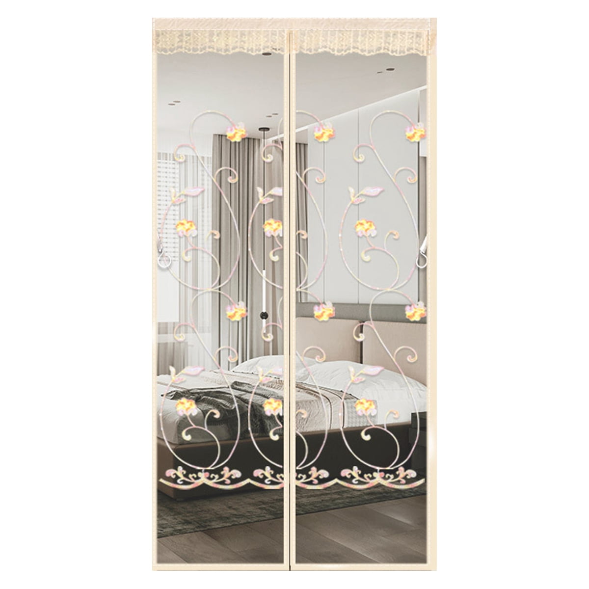 1 set of beige rich flower magnetic screen door mesh pet and child ...