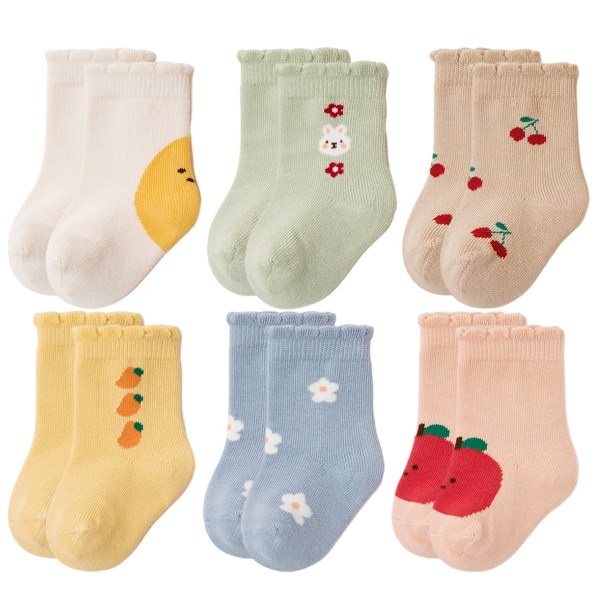1 set of cartoon female treasure socks bunny, poached egg, cherry ...