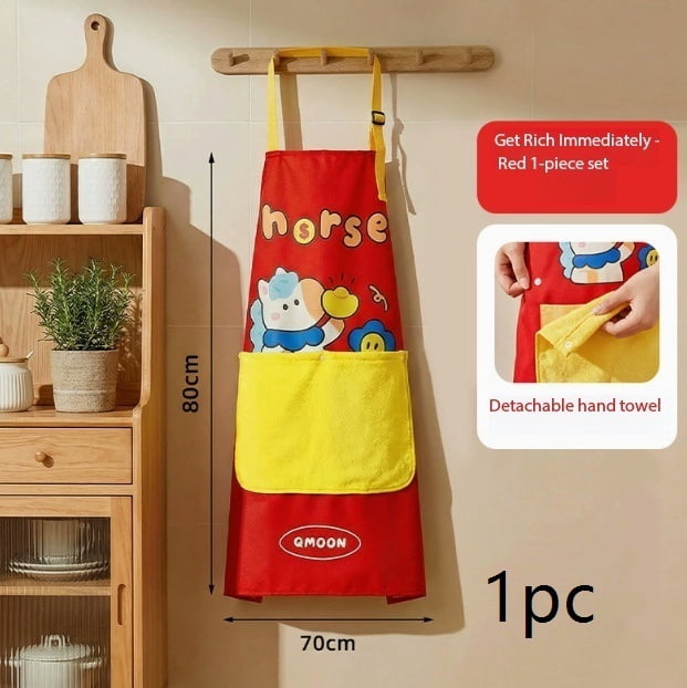 1 set of good-looking hand-wiping aprons for kitchen household oil ...
