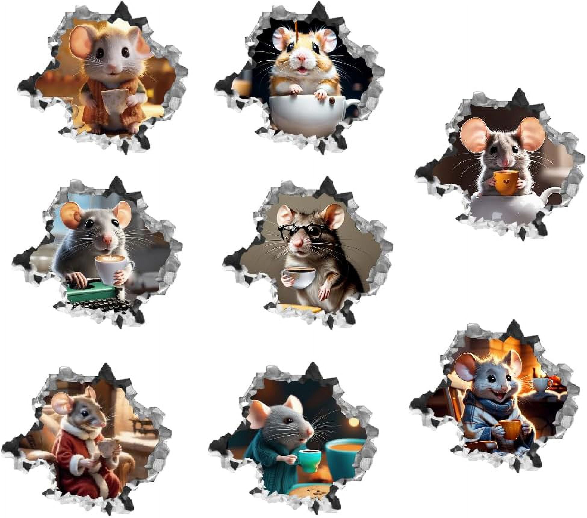 1 sheet 3D Mouse Hole Realistic Wall Sticker Mouse Coffee Decal Kids ...