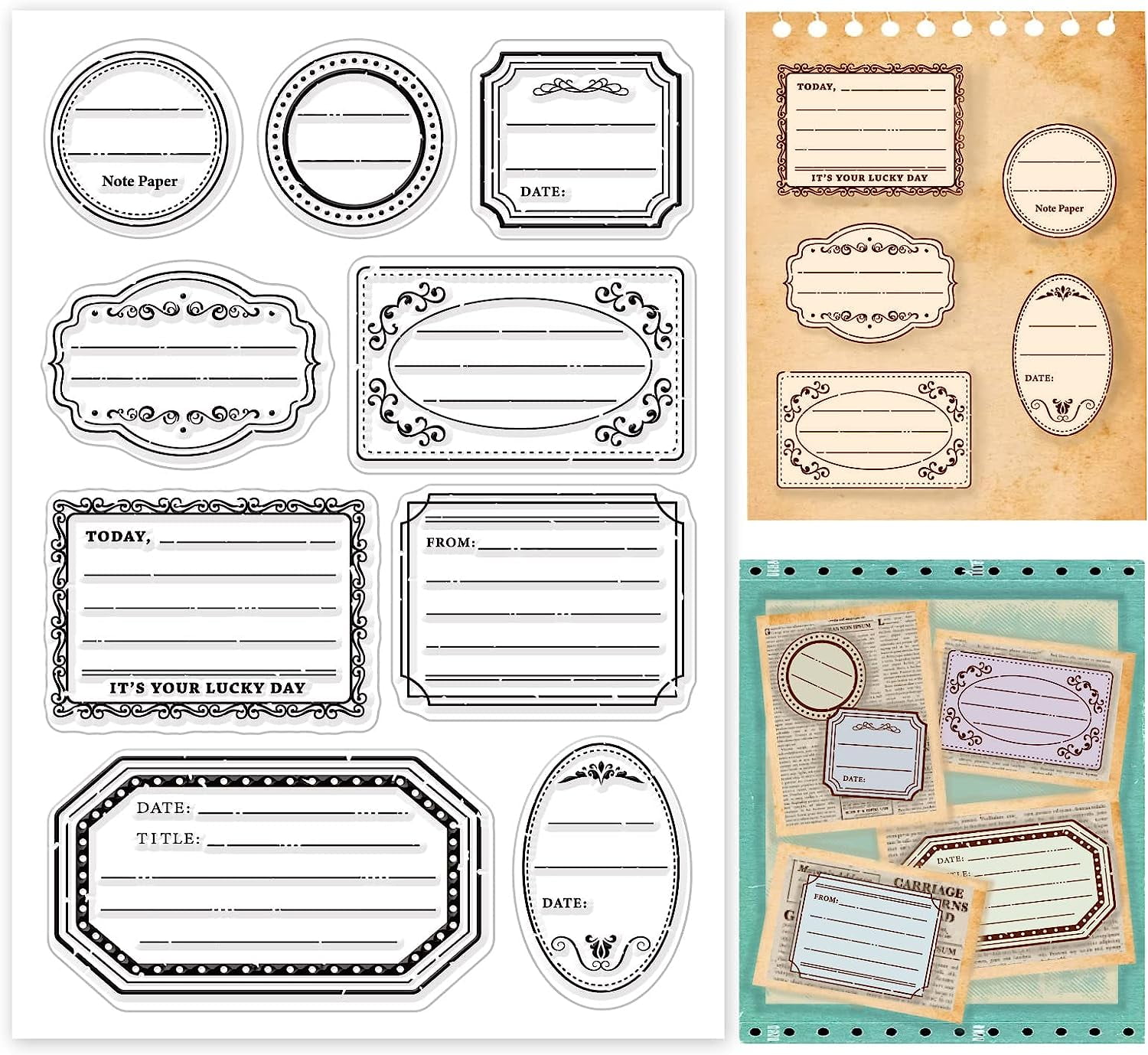 1 sheet Clear Label Stamps Frame Silicone Clear Stamps Vintage ...