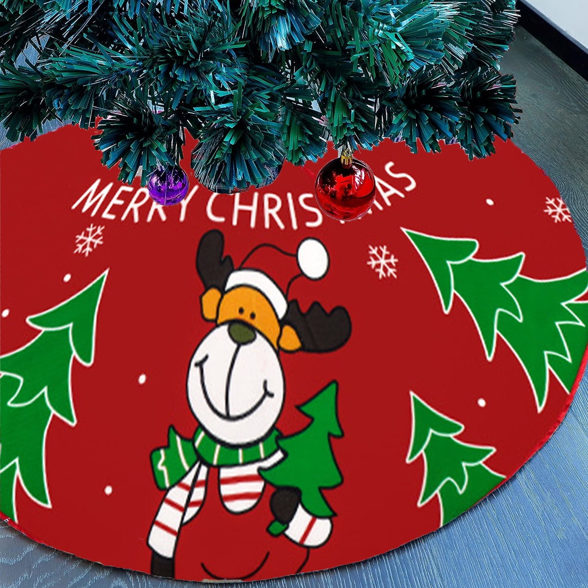 1 sheet of red creative fine print tree bottom decoration Christmas ...
