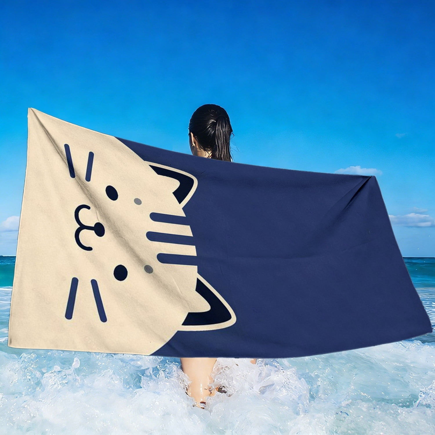 1 simple cat beach towel, minimalist and cute pet style, suitable for ...