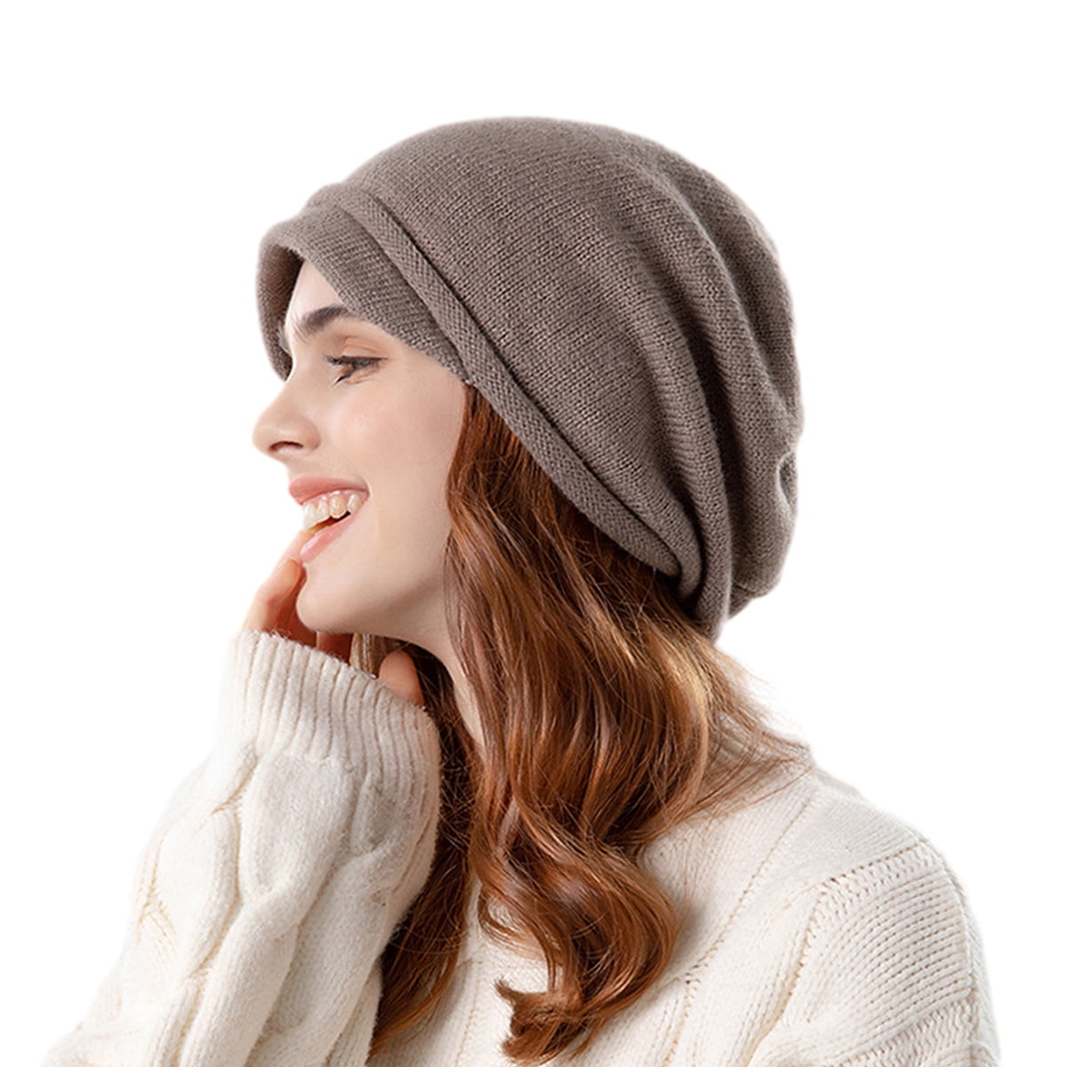 1 small brim rolled edge pullover hat female ear protection cold hat ...