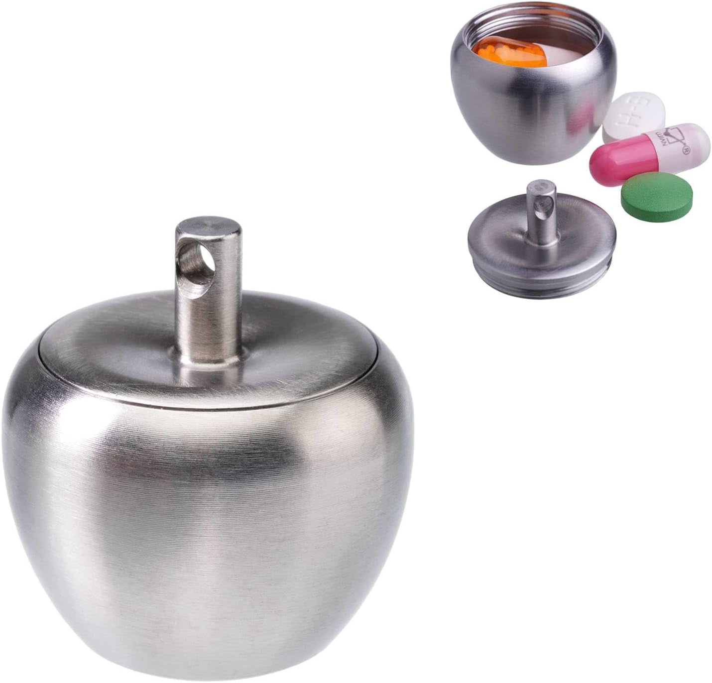 1 small pill box keychain pill container stainless steel mini apple ...