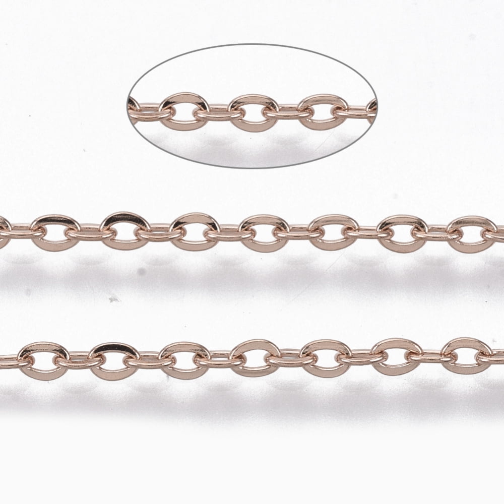 1 strand 304 Stainless Steel Cable Chains Soldered Flat Oval Rose ...