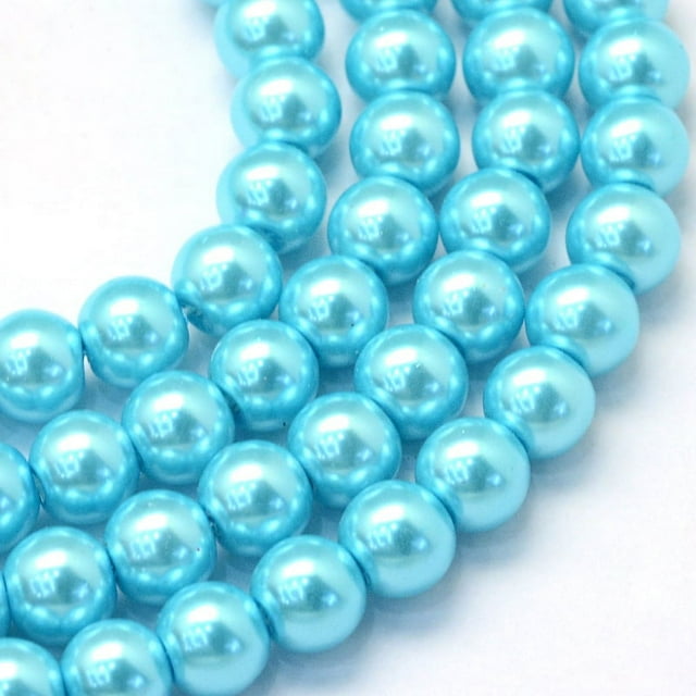 1 strand Baking Painted Glass Pearl Bead Strands Pearlized Round Cyan 5 ...