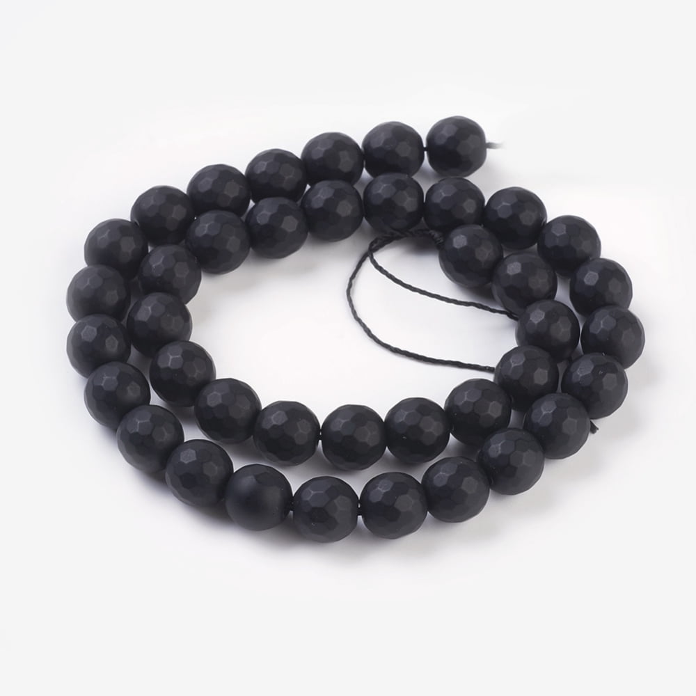 1 strand Black Stone Beads Strands Dyed Faceted Frosted Round Black ...