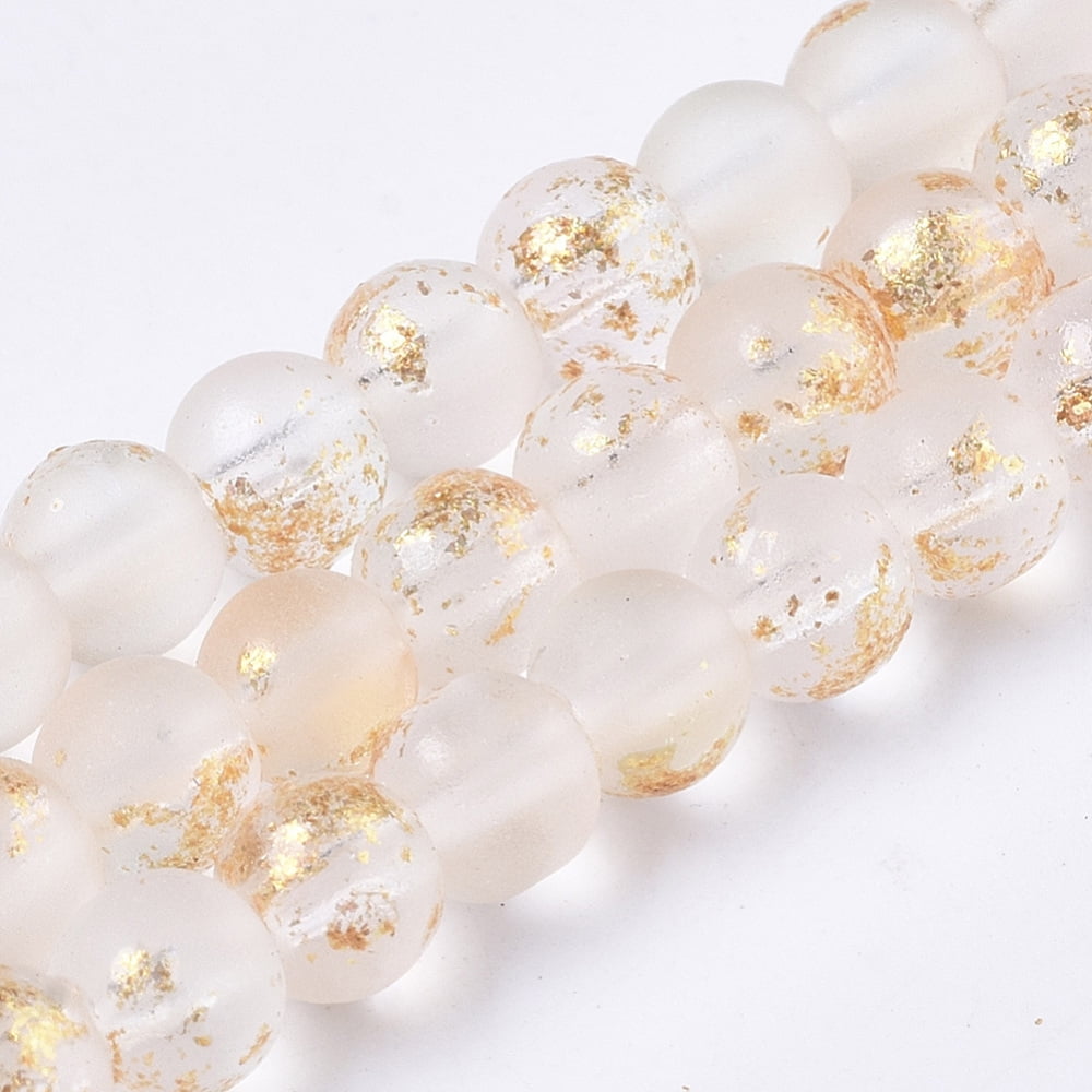 1 strand Frosted Spray Painted Glass Beads Strands with Golden Foil ...