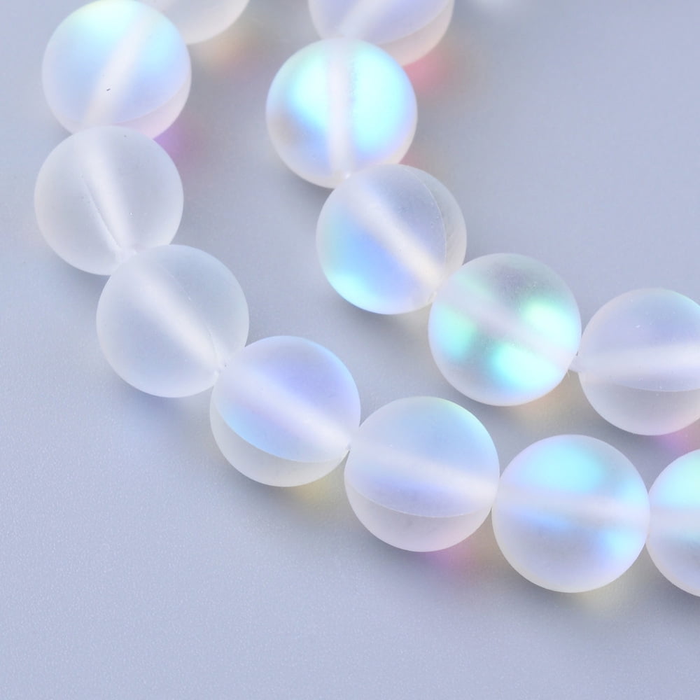 1 strand Moonstone Beads Strands Holographic Beads Dyed Frosted Round ...