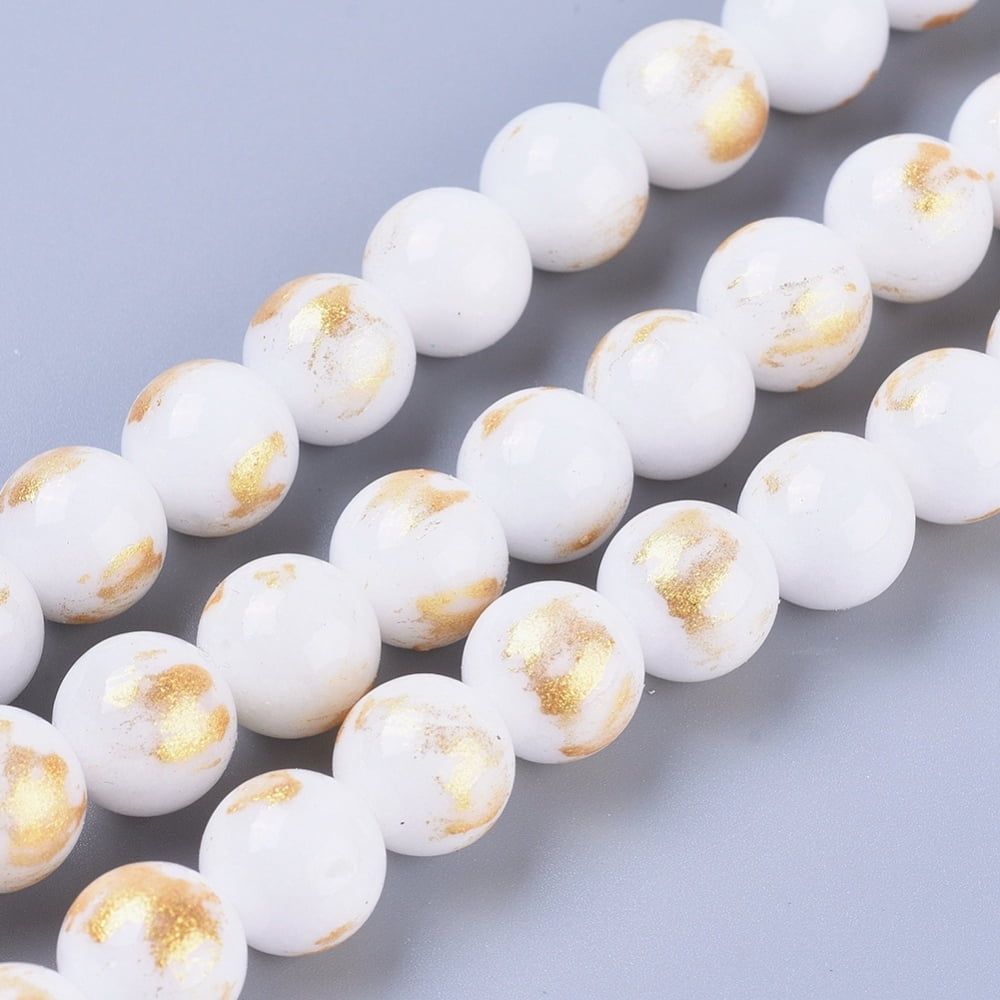 1 strand Natural Mashan Jade Beads Strands with golden Foil Dyed Round ...