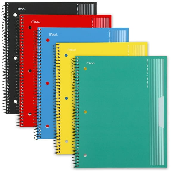 1 subject spiral notebook 5 pack, college ruled paper 100 sheets ...