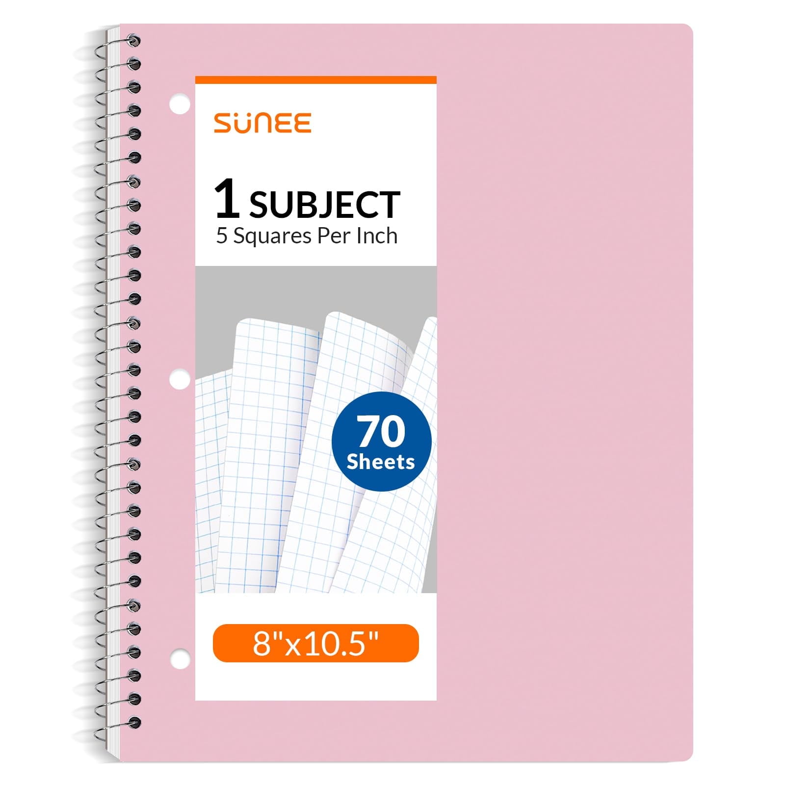 1 subject spiral notebook graph ruled, 70 sheets, 5 squares per inch, 8 ...