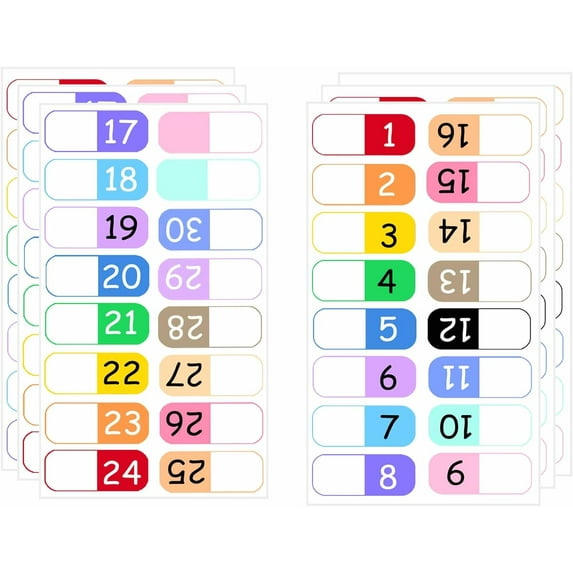 1 to 30 Number Index Labels 1*0.43inch Multicolor Figures Tabs Dividers ...