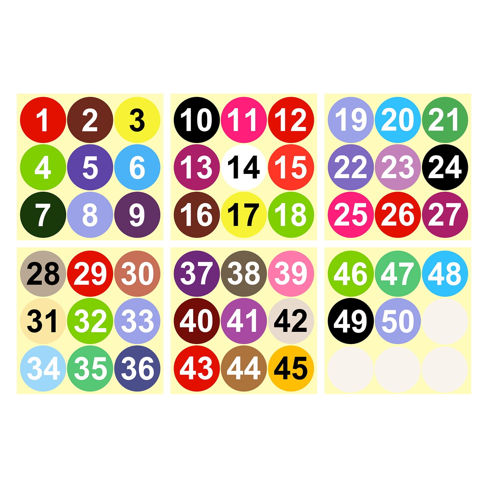 1 to 50 Number Stickers 2 Inch, Vinyl Round Labels for Inventory ...