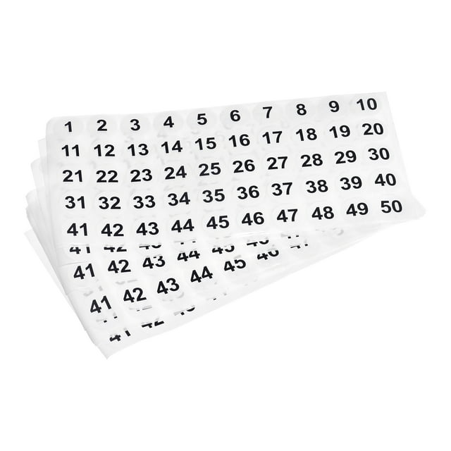 1 to 50 Number Stickers Number Label Self Adhesive Marked Sticker 25mm ...
