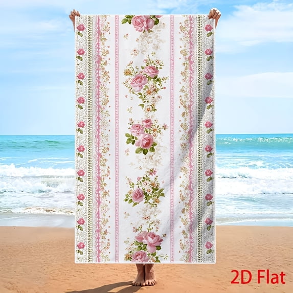 1 vintage Victorian floral lace beach towel - vertical pink rose and ...