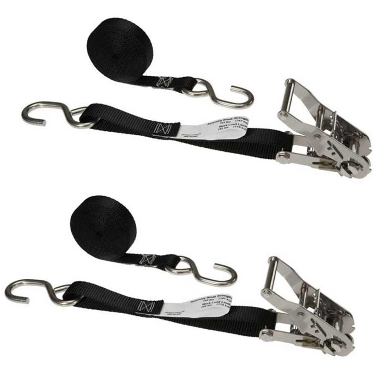 1" x 10' Black Ratchet Strap w/ Stainless Steel Ratchet & S-Hooks ...