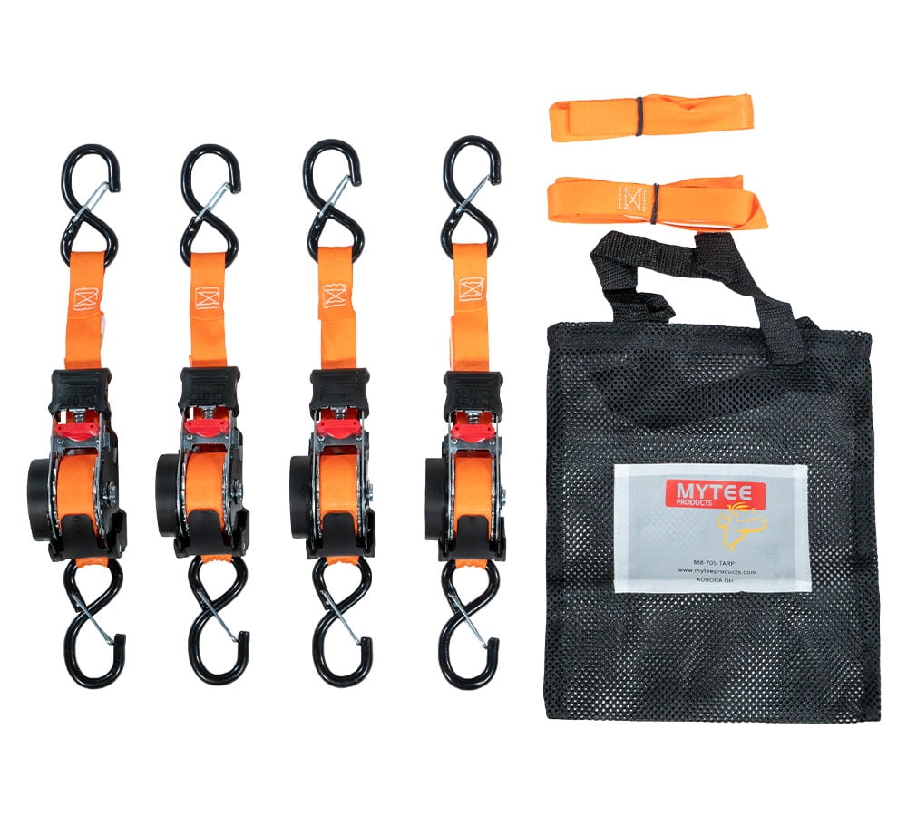 1'' x 12' Retractable Ratchet Straps Kit with Safety Lock S Hook, 4 ...
