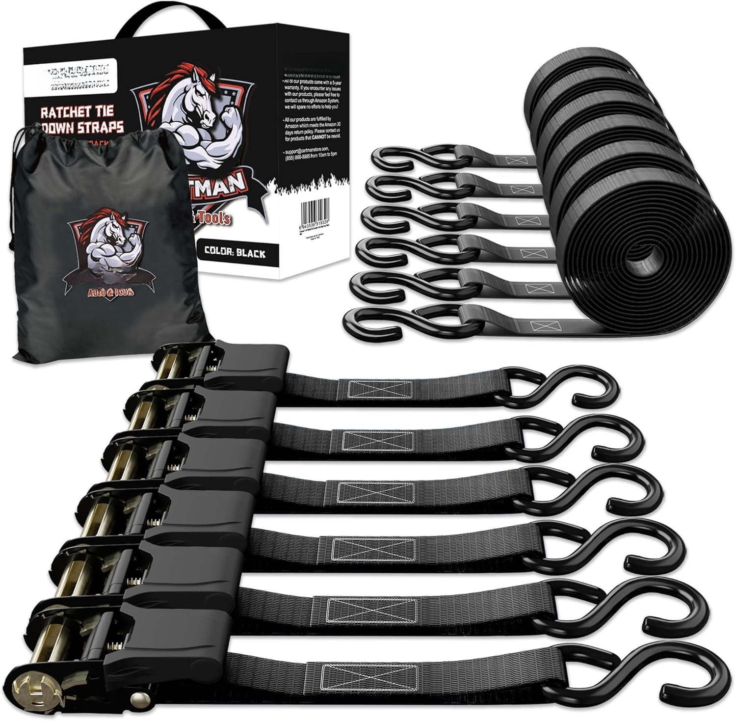 1" x 15' Ratchet Tie Down up to 1500lbs 6pk in Carry Bag, Cargo Straps ...