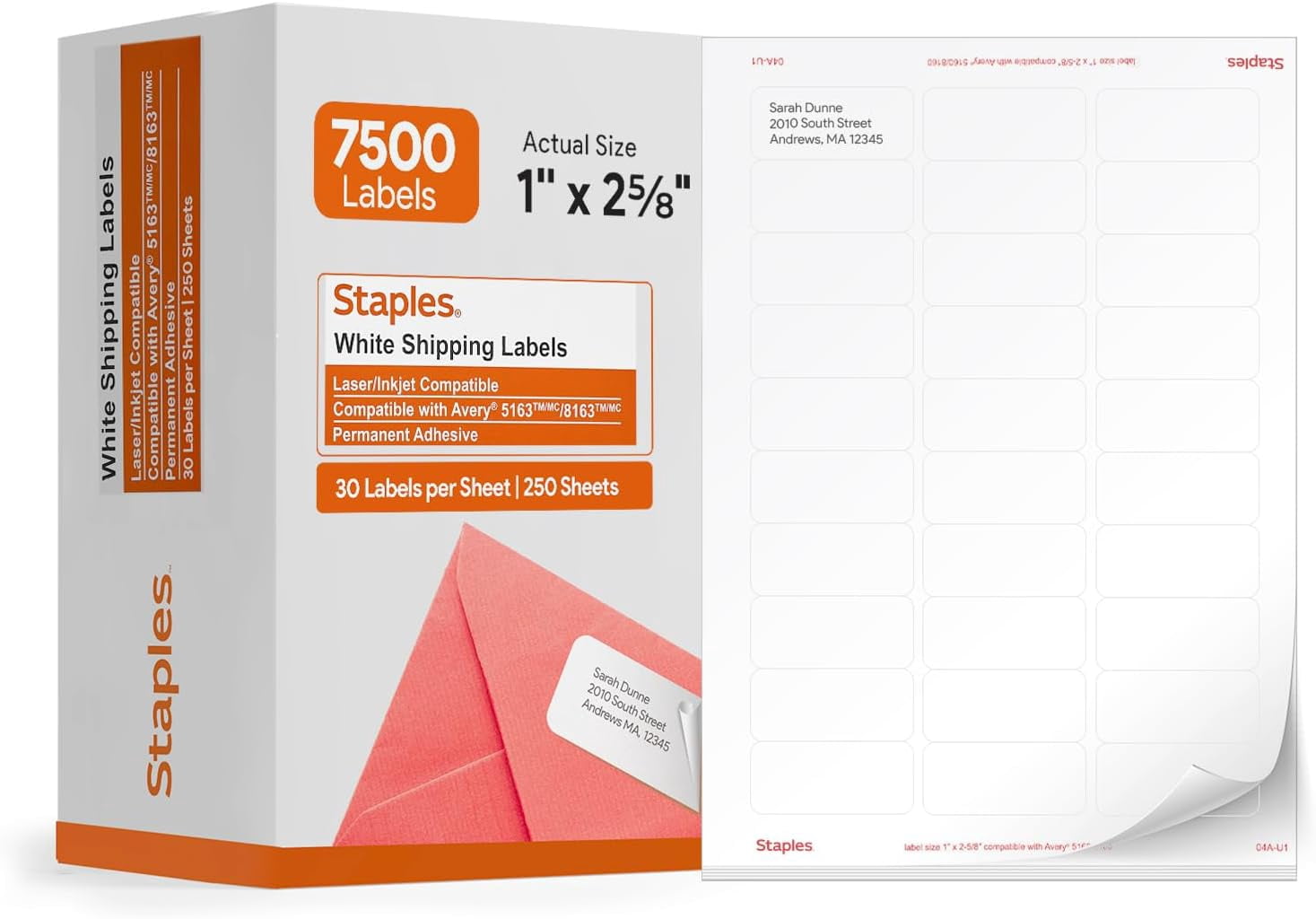 1" x 2-5/8" Address Labels, White – Easy-Peel Printable Laser & Inkjet ...