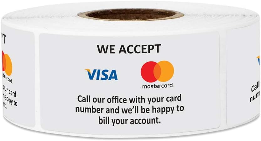 1 x 2 Inch We Accept Credit Cards Sign Visa MasterCard Forms of Payment ...