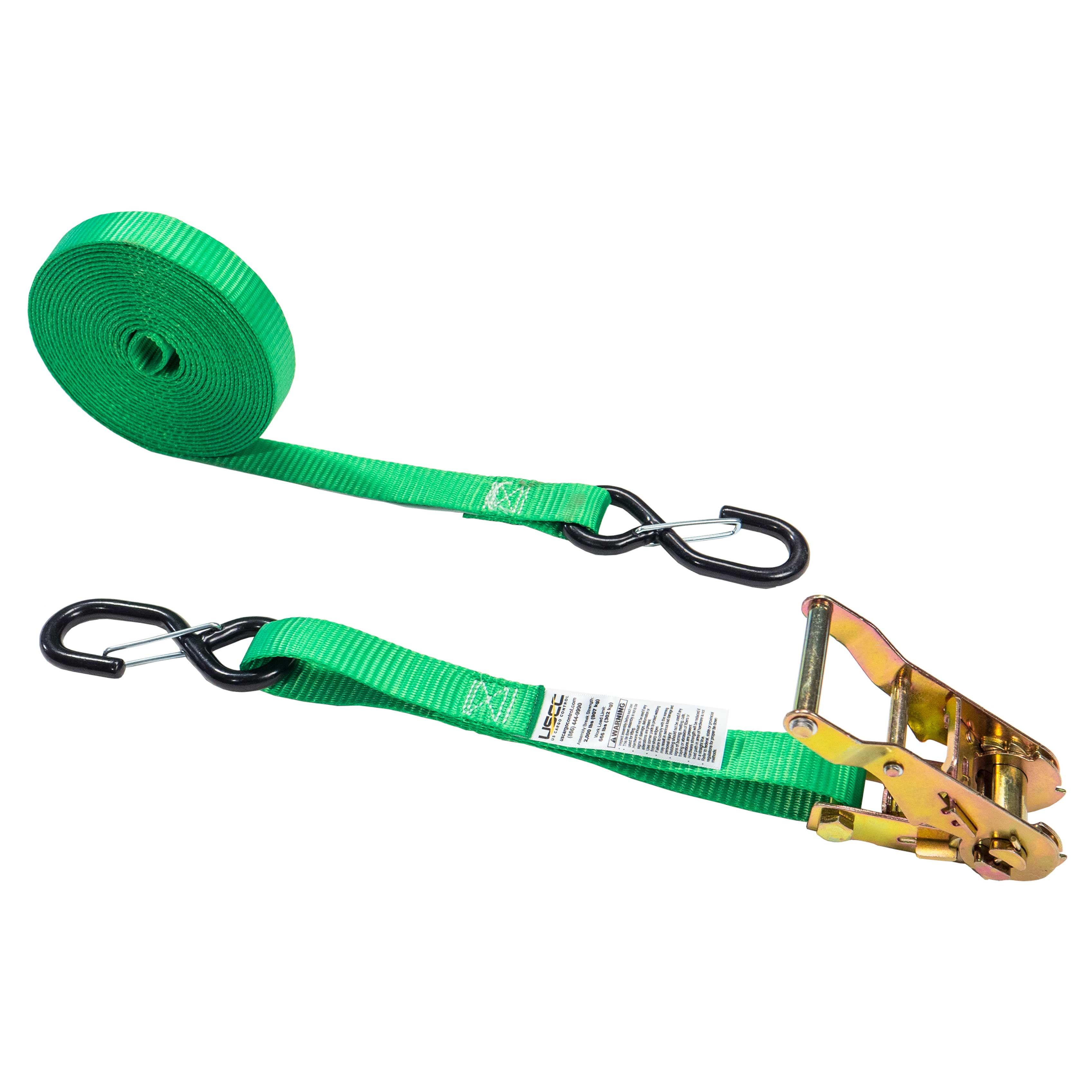 1" x 20' Green Ratchet Strap w/ S-Hook and Keeper - Walmart.com