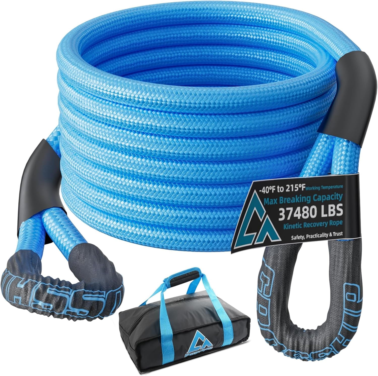 1" x 20ft Kinetic Rope - Lab-Verified 37,480lbs Break Strength - Snatch ...