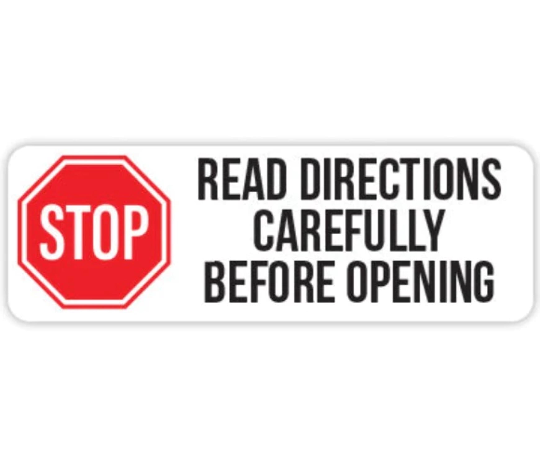1" x 3" "Stop Read Directions Before Opening" Rectangle Labels: 250 ...