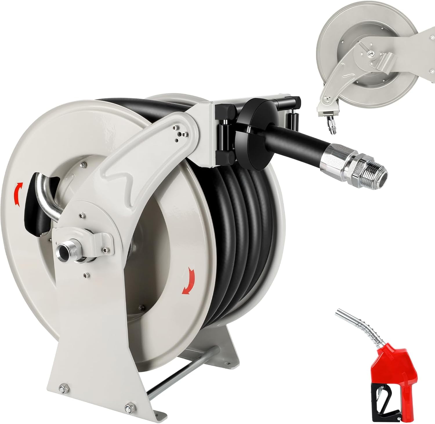 1" x 50ft Fuel Hose Reel Grey, 300PSI Diesel Fuel Transfer Hose Working ...