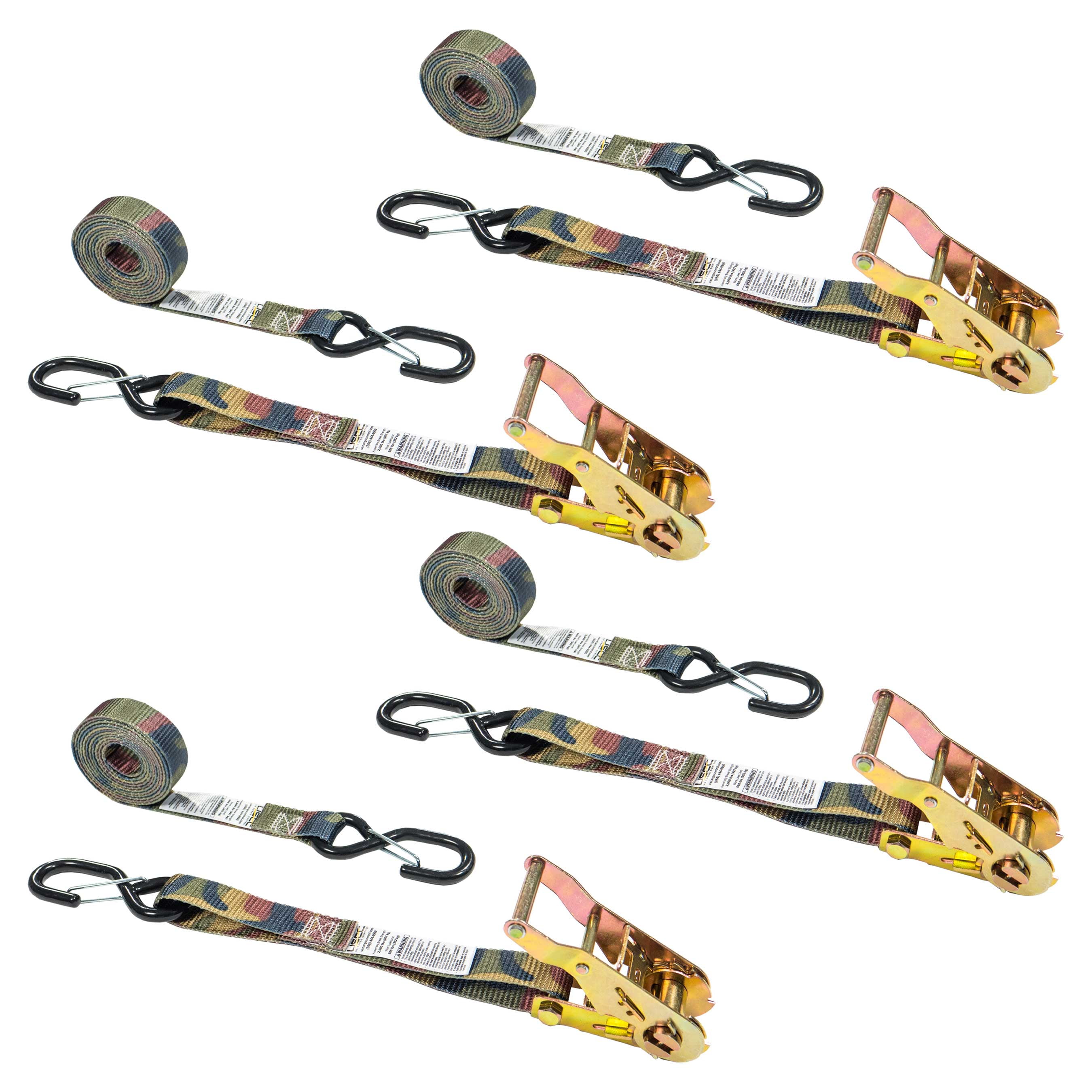 1" x 8' Camo Tree Stand Ratchet Strap w/ Vinyl Coated S-Hook w/ Keep ...