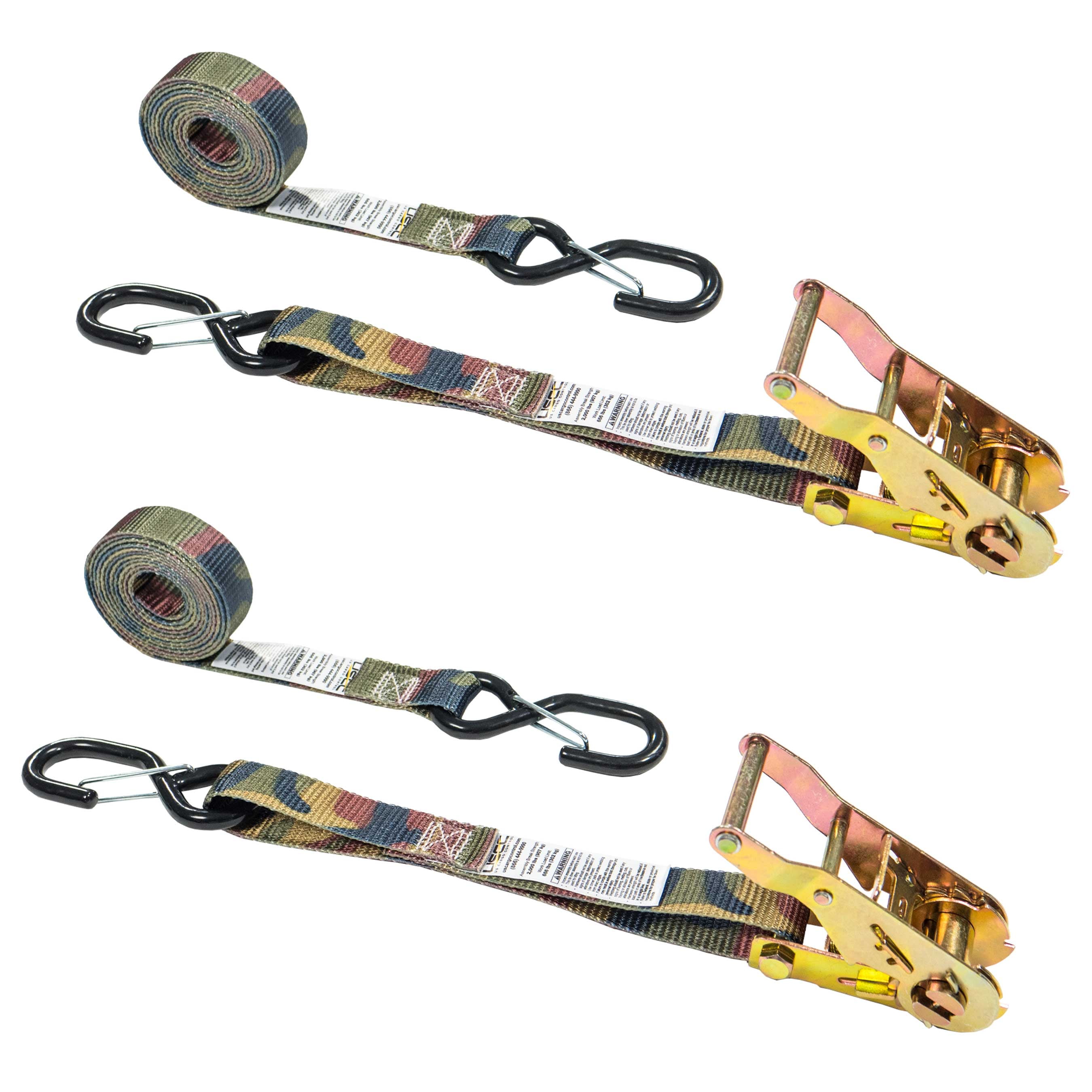 1" x 8' Ratchet Strap w/ Vinyl Coated S-Hooks and Keepers - 2 Pack ...