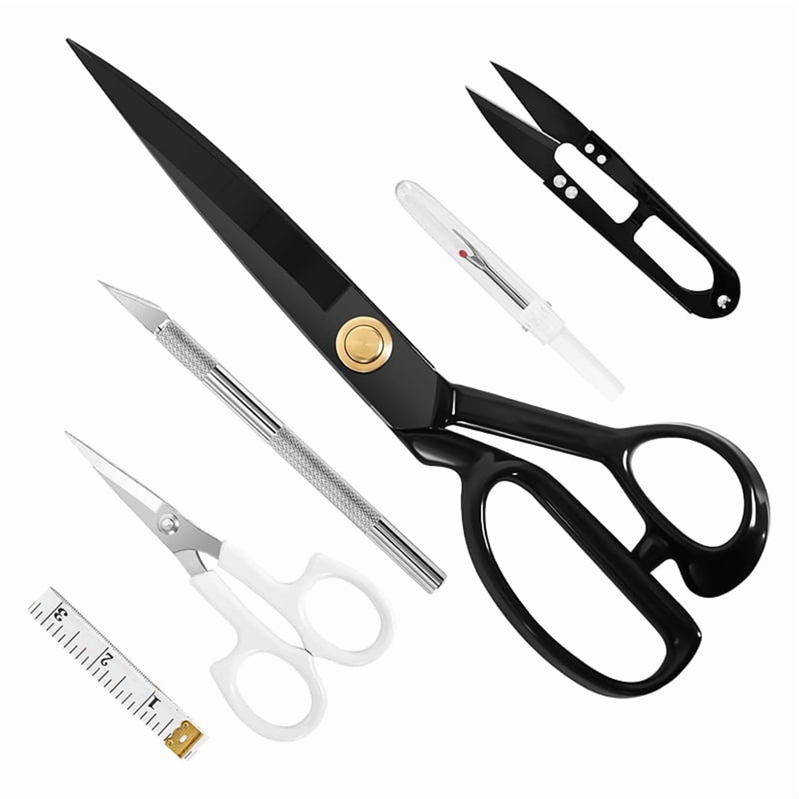1 x 9 inch Tailor Scissors 1 x a Tape Measure 1 x Thread Snips 2 x ...