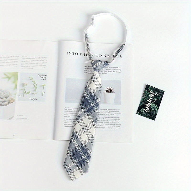 1 x Boys Non-Elastic Small Tie - Plaid Geometric Pattern, Soft Fabric ...