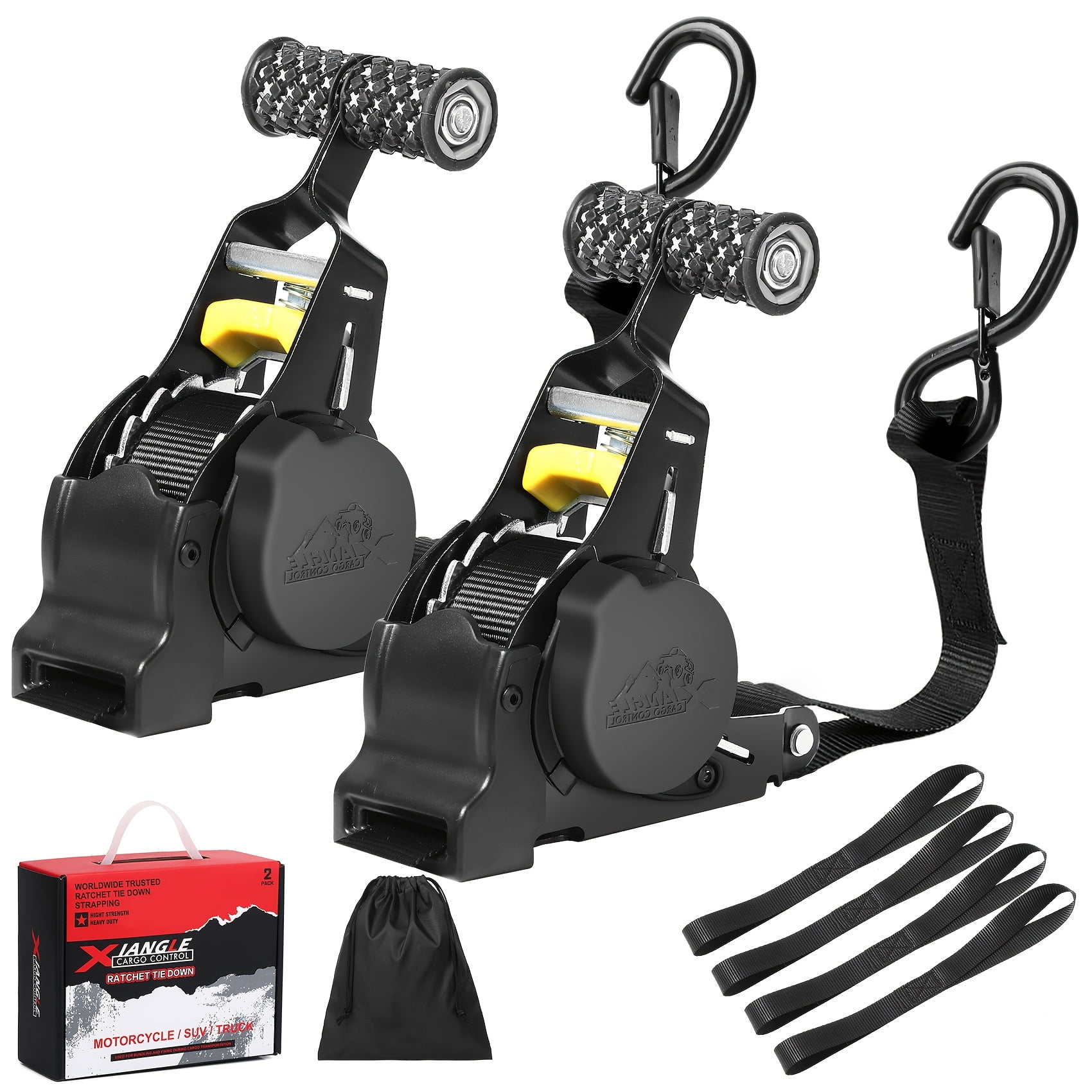 1"x10" Heavy Duty Auto-Retractable Ratchet Tie Down Straps - Soft Loops ...