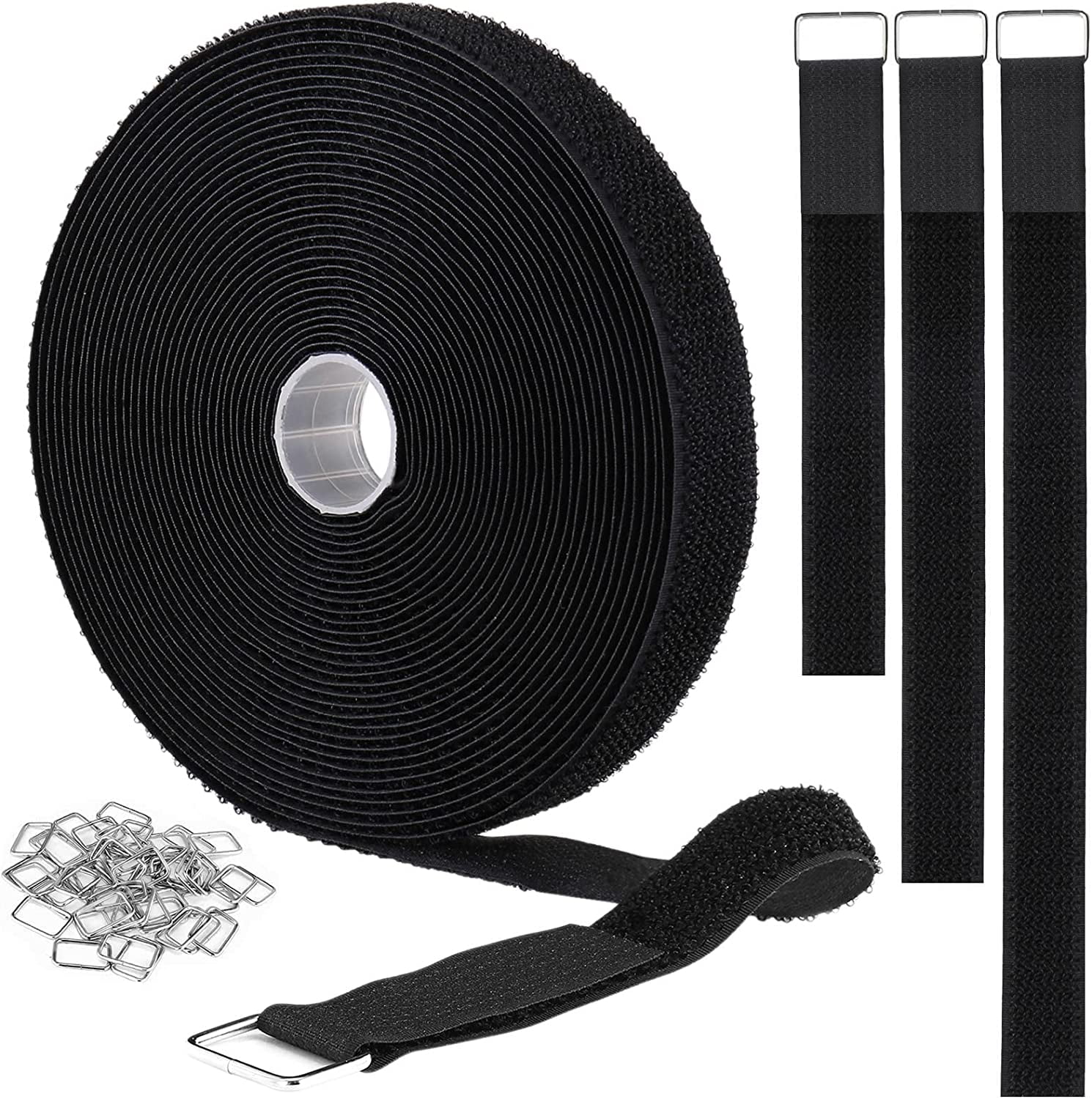 1"x32ft Hook and Loop Straps with 50 Metal Buckles, Adjustable ...