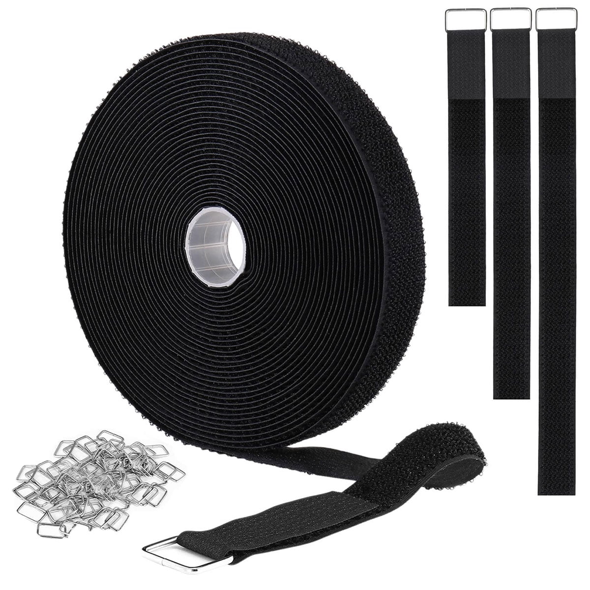 1"x32ft Velcro Strap with 50 Metal Buckles, Adjustable Fastening Cable ...