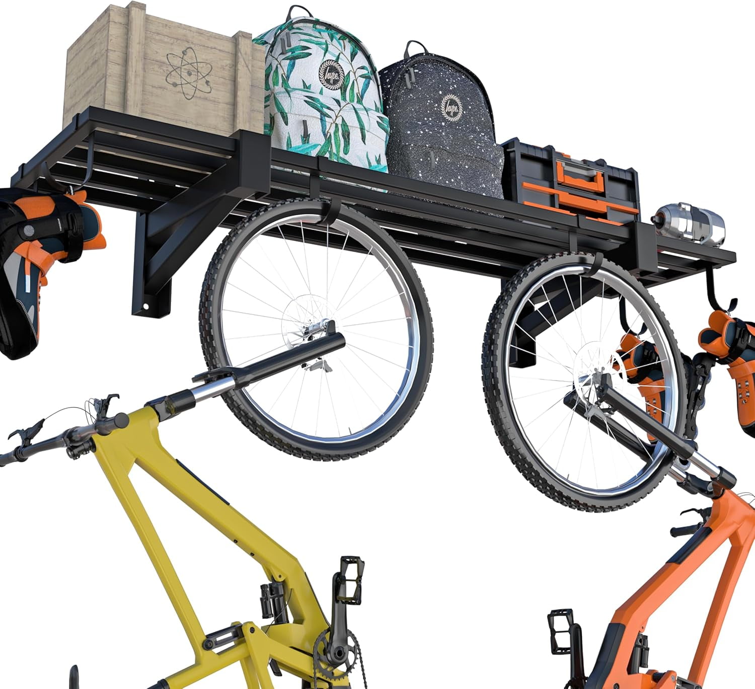 1'x4' Heavy Duty Garage Wall Shelves with 6 Hooks, 200 lbs Capacity ...