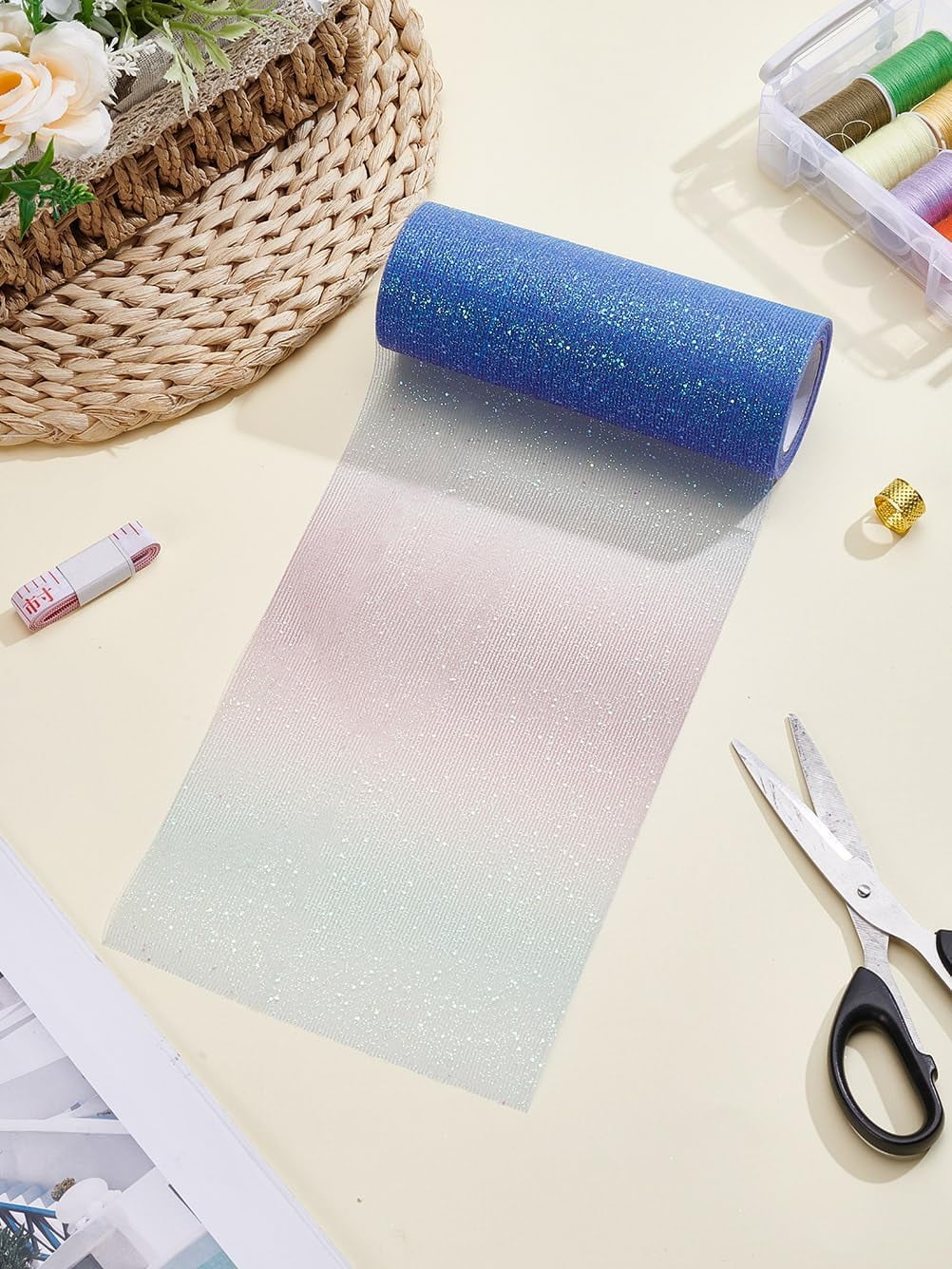 10.00 Yards(9.14m) Royal Blue Polyester Deco Mesh Ribbons Rainbow ...